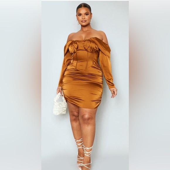 PrettyLittleThing | Dresses | Pretty Little Thing Plus Chocolate Satin ...